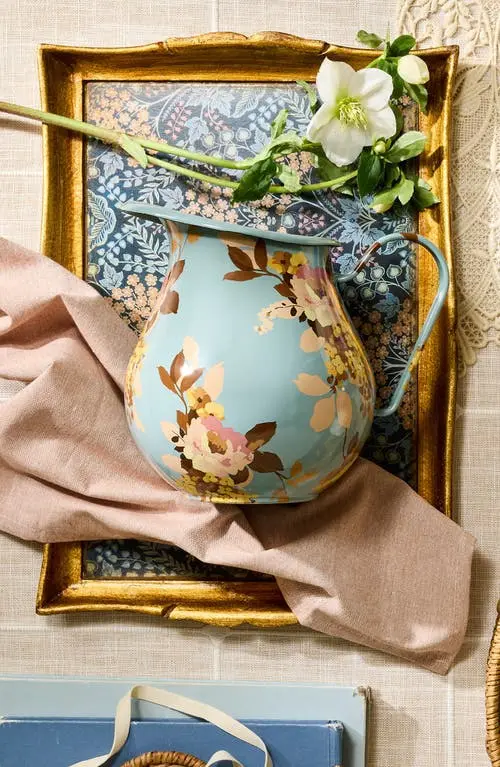 MACKENZIE-CHILDS Wild Rose Slate Enameled Steel 2-quart Pitcher