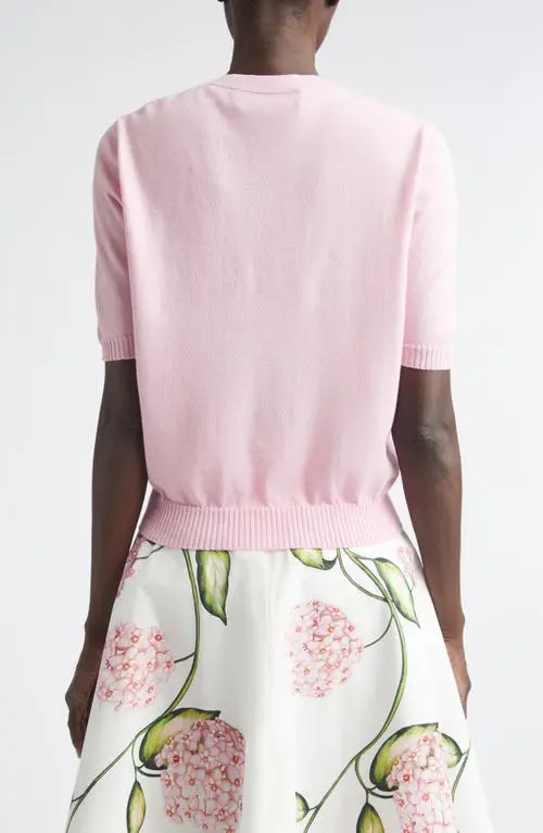 Oscar De La Renta Floral Button Crop Virgin Wool Cardigan