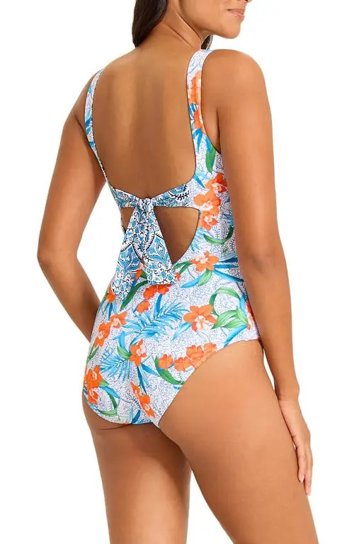 Tommy Bahama Goa Tropical Reversible Upf 50+ One-piece Swimsuit