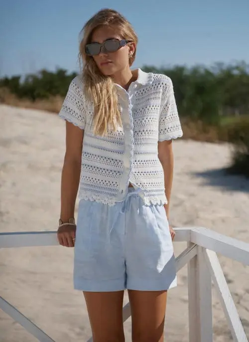 Mint Velvet Cotton Blend Stripe Crochet Top - Ivory