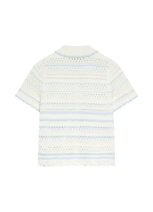 Mint Velvet Cotton Blend Stripe Crochet Top - Ivory