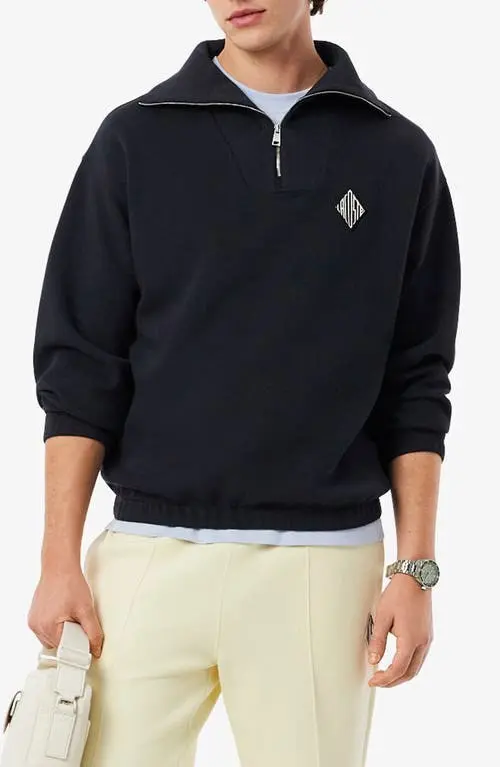 Lacoste Cotton Blend Piqué Knit Quarter Zip Pullover - Blackbird