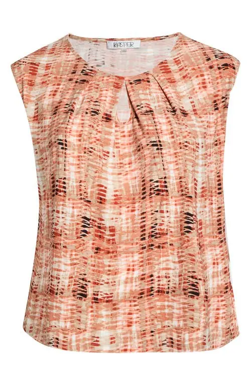 KASPER Abstract Print Keyhole Sleeveless Top - Mandarin Multi