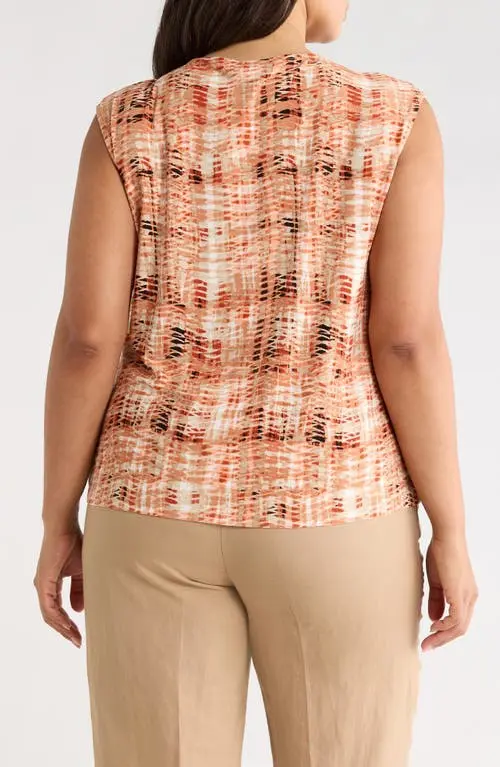 KASPER Abstract Print Keyhole Sleeveless Top - Mandarin Multi
