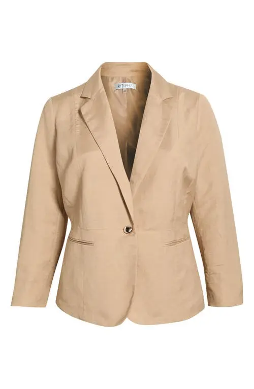 KASPER One-button Linen Blend Peplum Blazer - Toasted Wheat