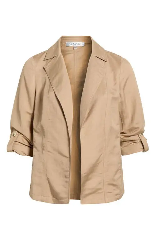 KASPER Seamed Open Front Linen Blend Jacket - Toasted Wheat