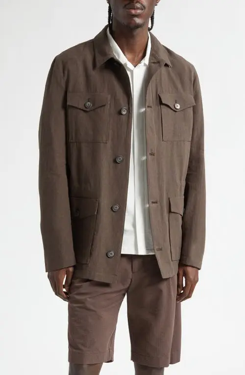 Herno Linen & Cotton Poplin Field Jacket - 8800 Chocolate