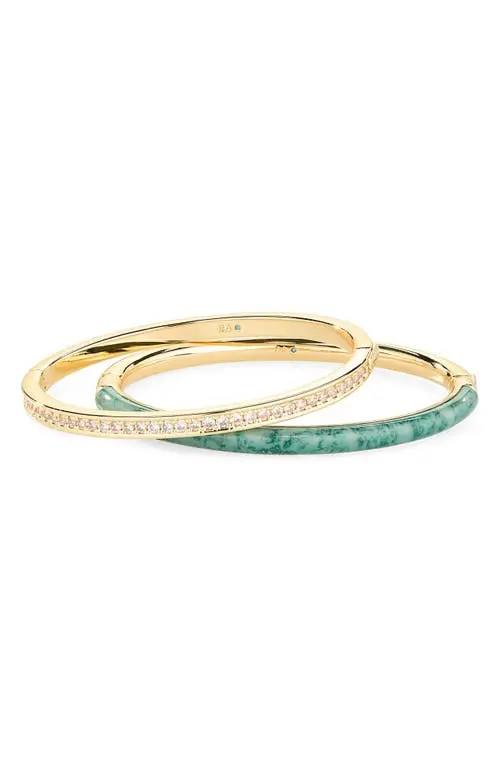 ROXANNE ASSOULIN Set Of 2 Hinged Bangles - Moss Agate/clear