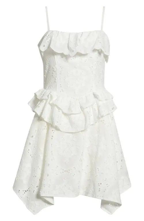 Avec Les Filles Ruffle Handkerchief Hem Cotton Broderie Anglaise Sundress - White