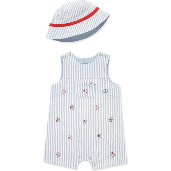 LITTLE ME Baseball Sleeveless Romper And Hat - Grey