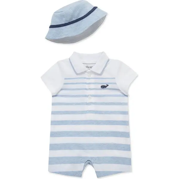 LITTLE ME Stripe Romper And Hat Set - Blue