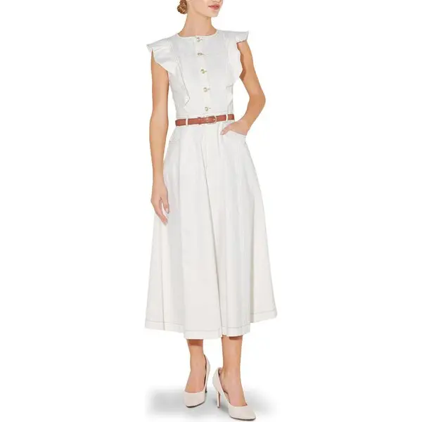 FREEMARKET Belted Denim Midi Dress - White