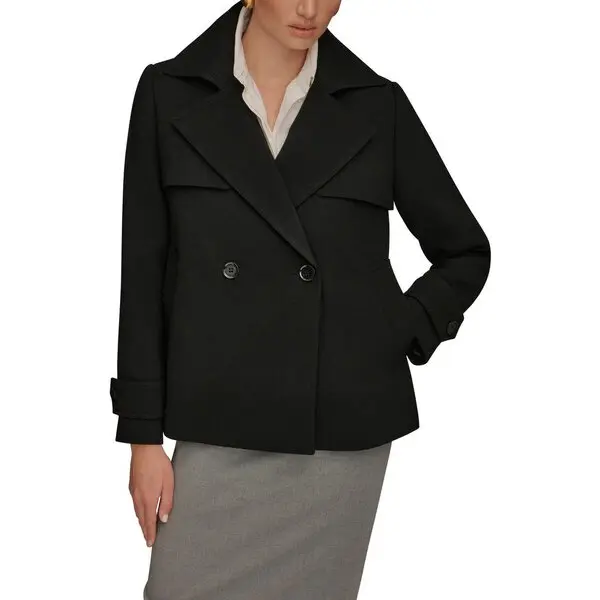 Donna Karan New York Double Breasted Crepe Coat - Black