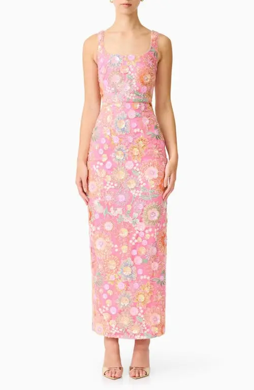 ELLIATT Nathalie Sequin Floral Column Gown - Pink Floral