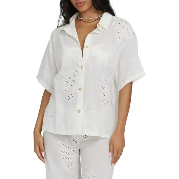 BILLABONG Beach Livin' Embroidered Eyelet Cover-up Shirt - Salt Crystal