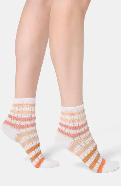 Oroblu Stripe Cotton Blend Quarter Socks - Salmon