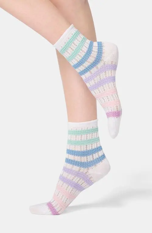 Oroblu Stripe Cotton Blend Quarter Socks - Sky