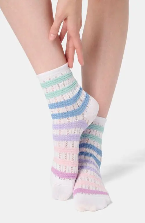 Oroblu Stripe Cotton Blend Quarter Socks - Sky