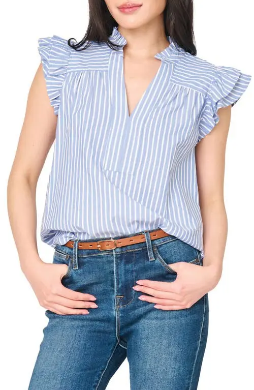 GIBSONLOOK Stripe Flutter Sleeve Poplin Top - French Blue White Stripe