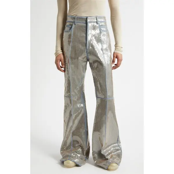 Rick Owens Temple Bolan Sequin Bootcut Jeans - Blue/sand