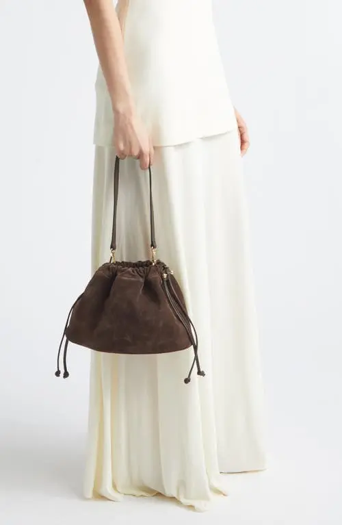 Strathberry Midi Suede Drawstring Handbag - Chocolate