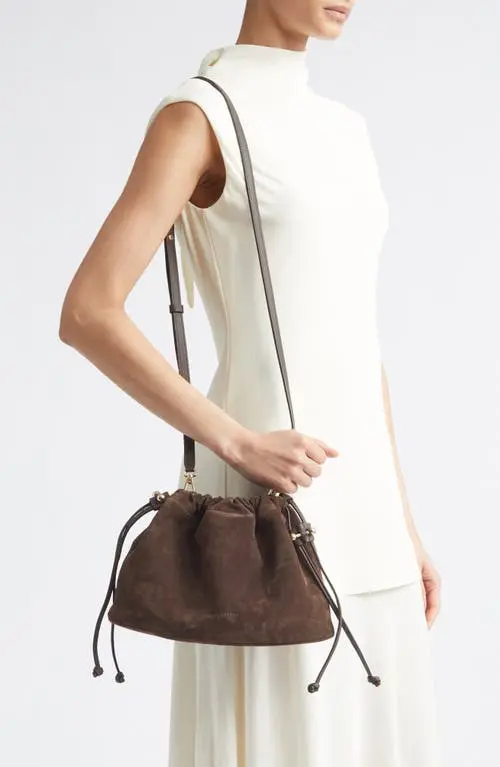 Strathberry Midi Suede Drawstring Handbag - Chocolate