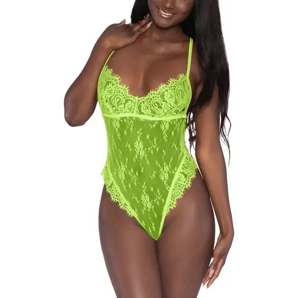DREAMGIRL Sheer Lace Teddy With Strappy Back - Citru