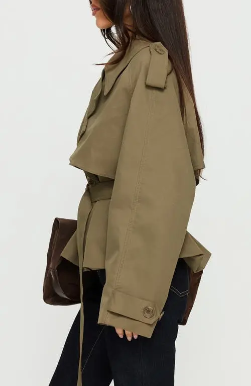 Princess Polly Eldora Double Breasted Belted Crop Trench Coat