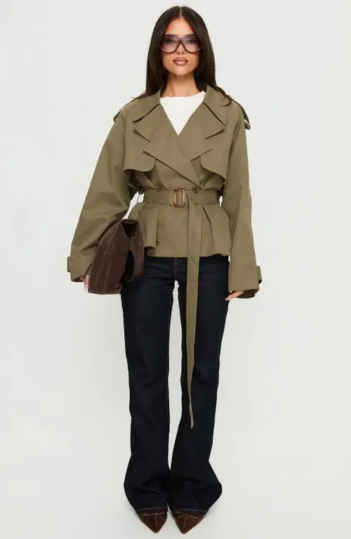 Princess Polly Eldora Double Breasted Belted Crop Trench Coat
