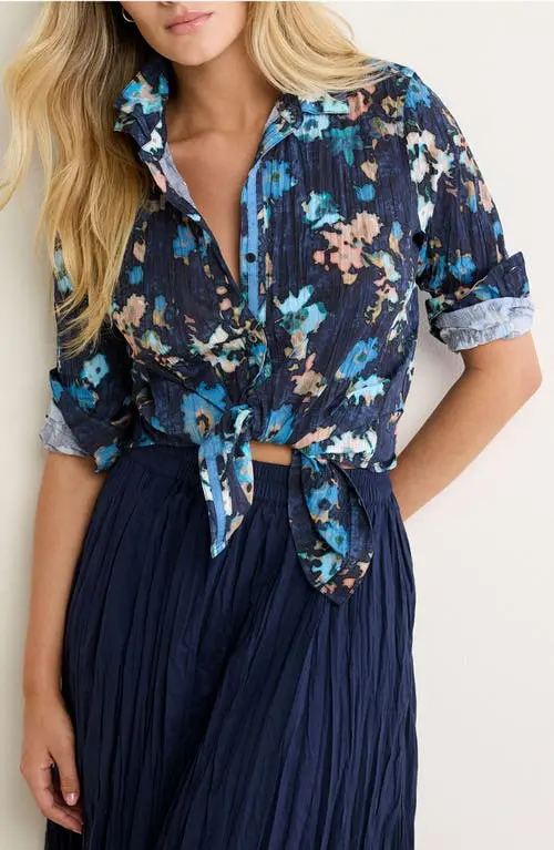 NZ BY NIC AND ZOE Floral Button-up Crinkle Shirt