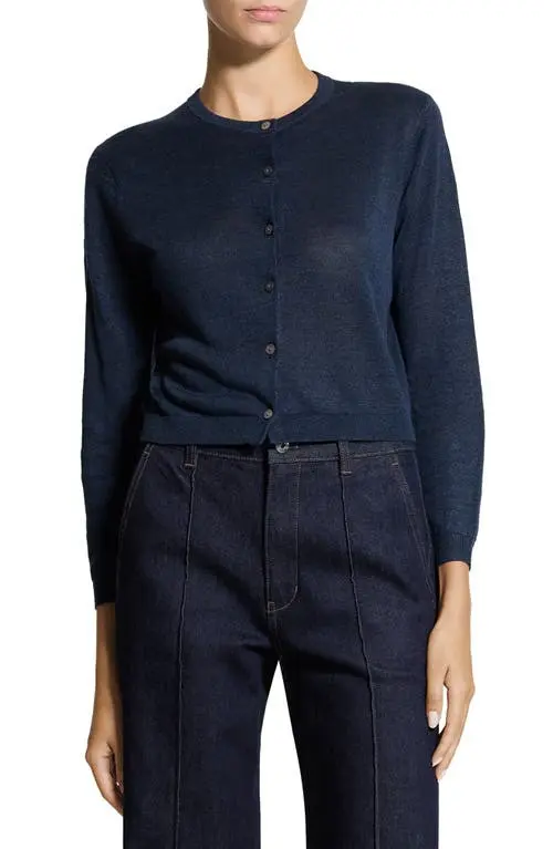 Theory Linen Blend Crop Cardigan - Nocturne Navy