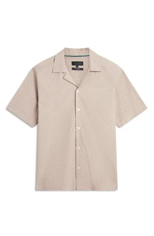 Ted Baker London Merrick Geo Print Cotton Camp Shirt - Beige