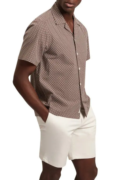 Ted Baker London Merrick Geo Print Cotton Camp Shirt - Brown