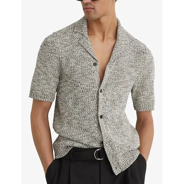 REISS Addis Cuban-collar Stretch-knit Shirt