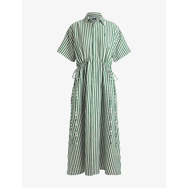 Polo Ralph Lauren Striped Cotton And Linen Blend Shirt Dress - 2019c White-green