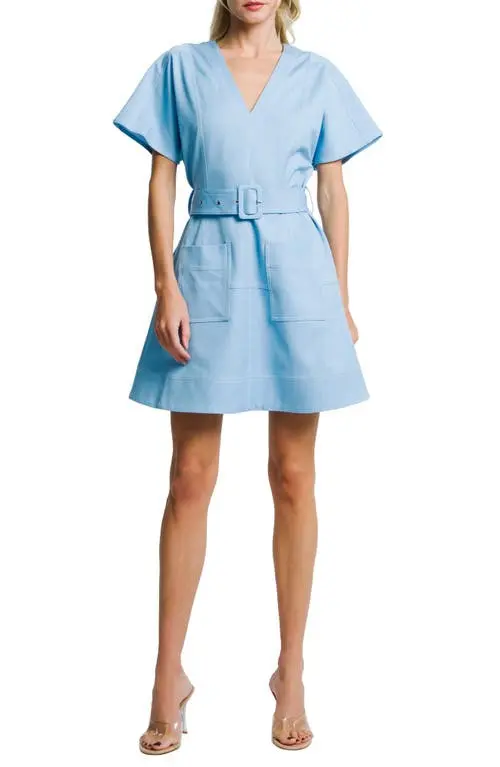 CIEBON Polly Belted Mini Dress - Light Blue