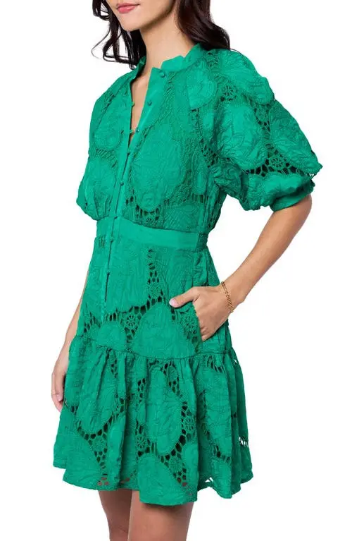 CIEBON Floral Embroidered Puff Sleeve Mini Dress