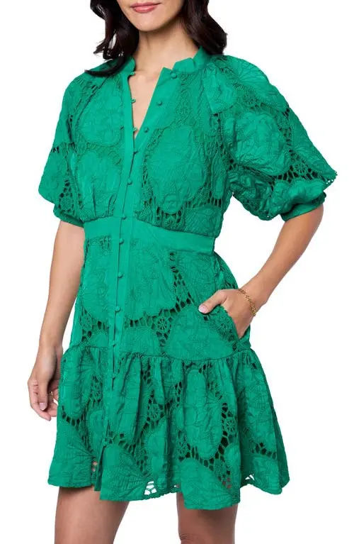 CIEBON Floral Embroidered Puff Sleeve Mini Dress