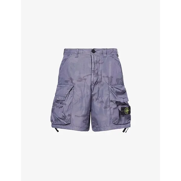 Stone Island Cotton-blend Ripstop Camo Cargo Shorts - Blue Grey