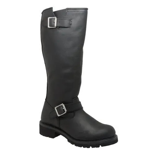 RIDETECS 16" Engineer Biker Boots With Zipper - Black
