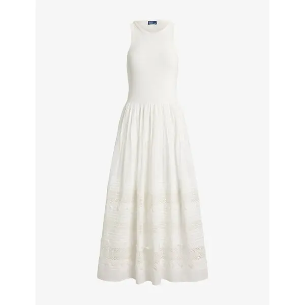 Polo Ralph Lauren Sleeveless Lace-trim Stretch-cotton Tank Dress - White