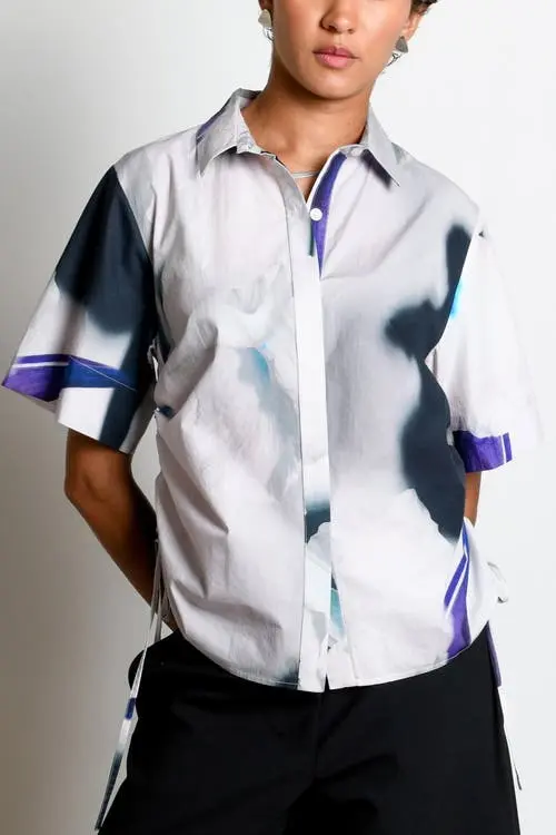 UNTITLED IN MOTION Ties Adjustable Short Sleeve Button-down Top