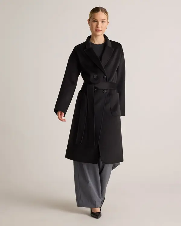 Quince 100% Mongolian Cashmere Double-faced Double-breasted Wrap Coat - Black