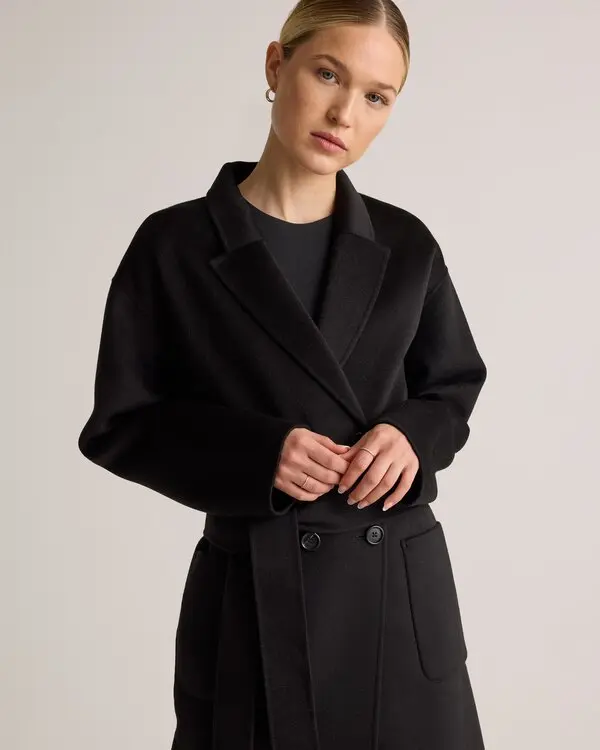 Quince 100% Mongolian Cashmere Double-faced Double-breasted Wrap Coat - Black