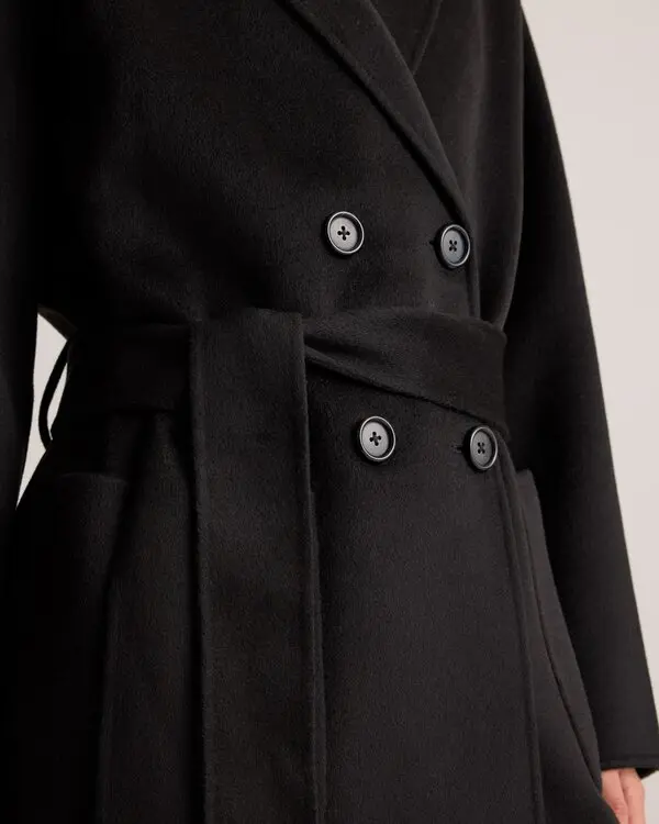 Quince 100% Mongolian Cashmere Double-faced Double-breasted Wrap Coat - Black