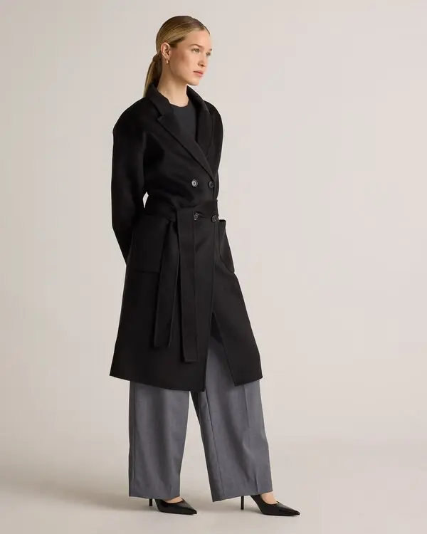 Quince 100% Mongolian Cashmere Double-faced Double-breasted Wrap Coat - Black