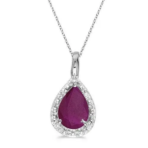 ALLUREZ Pear-shaped Pendant Necklace - 0.75ct/ Ruby/ White Gold