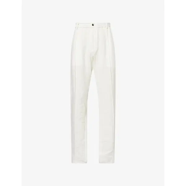 Emporio Armani Straight-leg Mid-rise Linen Trousers - Cloud Dancer