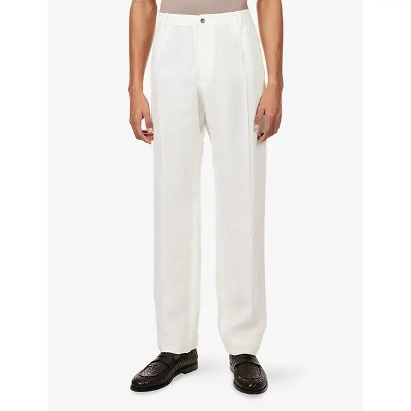 Emporio Armani Straight-leg Mid-rise Linen Trousers