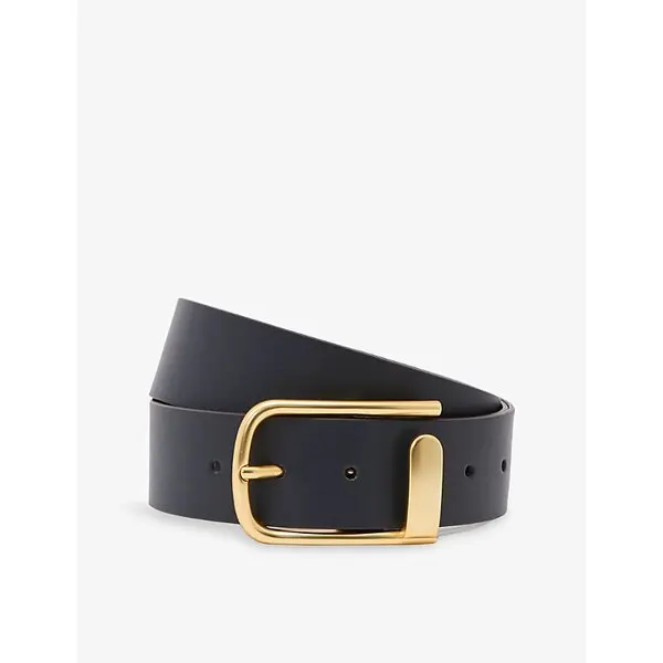 REISS Lyla Half-keeper Leather Belt - Navy